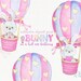Hot Air Balloons Clipart PNG. Cute Watercolor Bunny Clip Art. Gentle ...