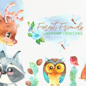 Forest Animals Watercolor Clipart Pack. Woodland Baby Animal Clip Art ...