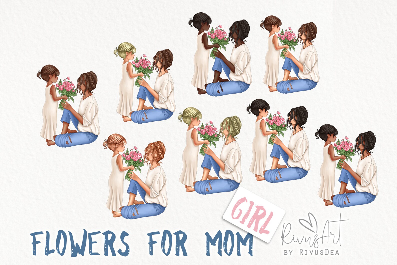 Mothers Day Clipart. Mother Daughter Clip Art. Mom of Girls - Etsy