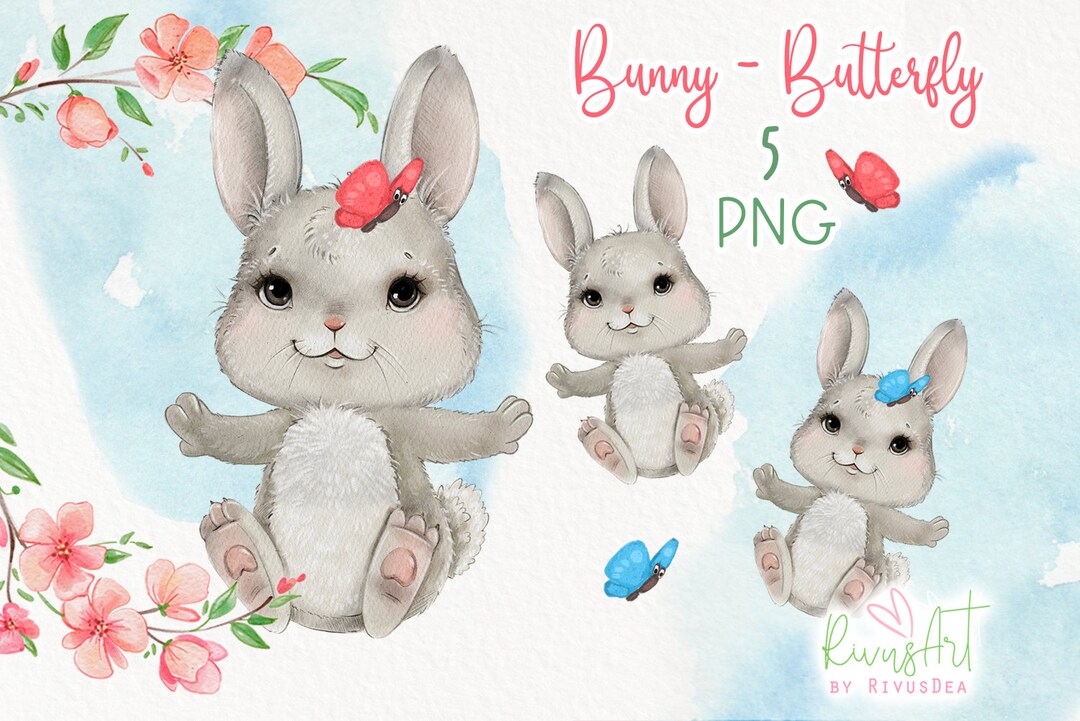 Cute Watercolor Bunny PNG Clipart Pack Spring Easter Bunny Illustration ...