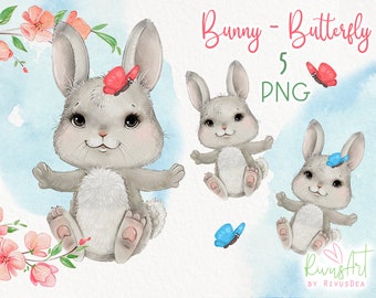 Cute Watercolor Bunny PNG Clipart Pack Spring Easter Bunny - Etsy