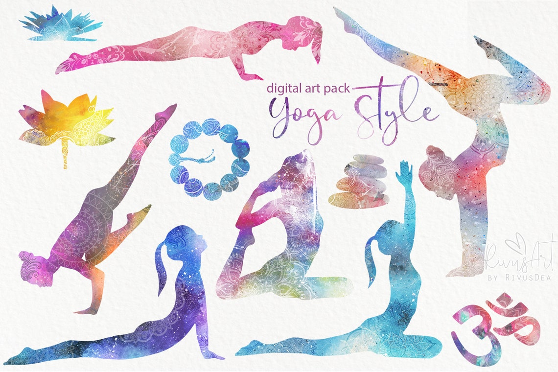 Watercolor Yoga Clipart Yoga Poses PNG Graphics Design Rainbow - Etsy