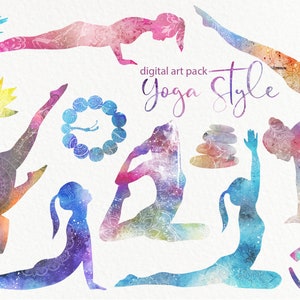 Watercolor Yoga Clipart Yoga Poses PNG Graphics Design Rainbow Indian ...