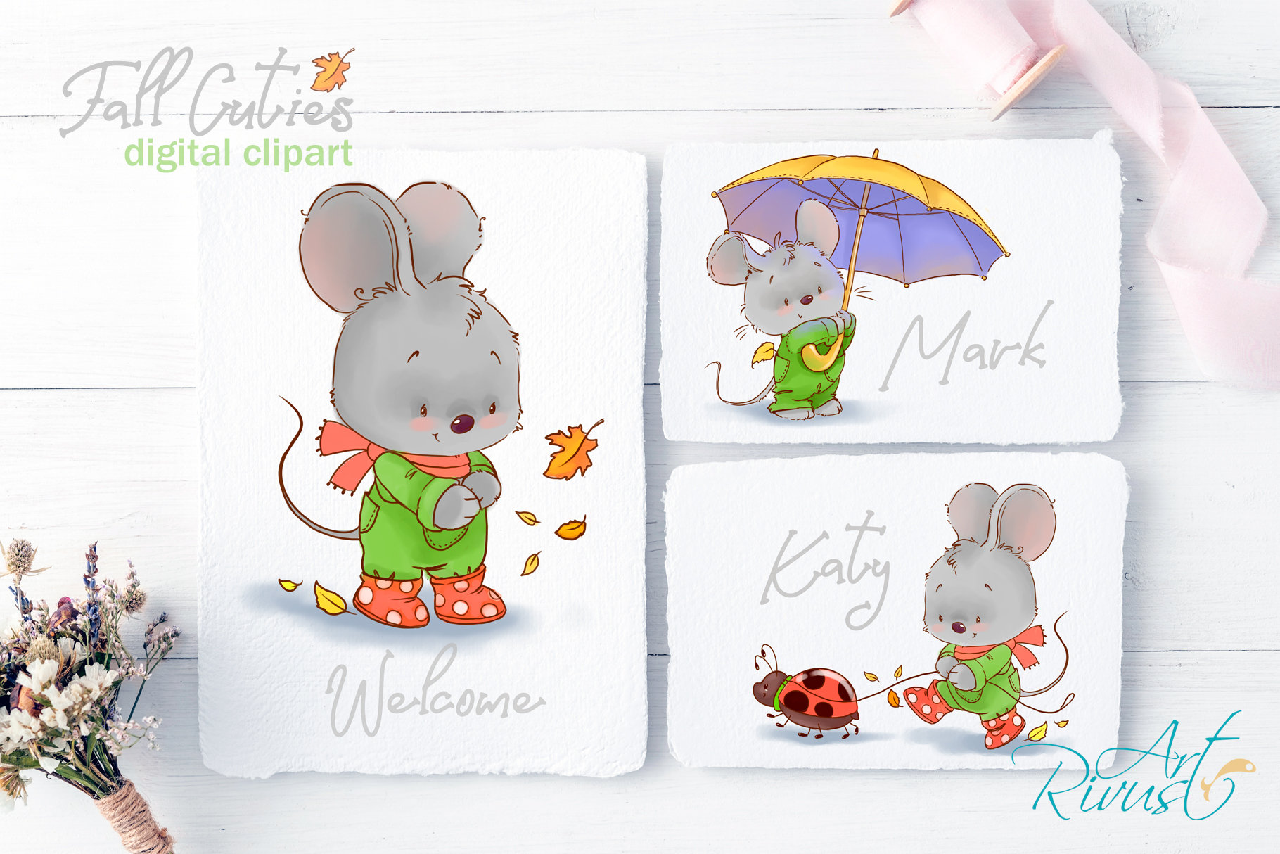 Digital Stamp. Fall Clipart. Cute Mouse Clip Art. Contour | Etsy