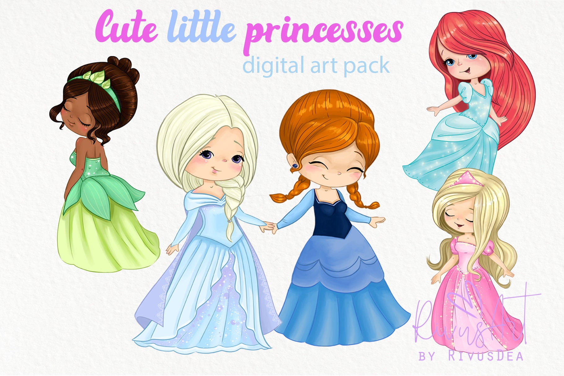 Cute Princess PNG Clipart Set. Princesses, Fairytale, Girl, Birthday ...