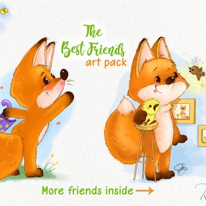 Fox and Chick PNG Clipart. the Best Friend Graphic Art. Birthday Cards ...