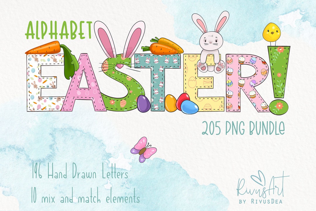 Complete Easter Doodle Alphabet Bundle | Easter Sublimation PNG Letters ...
