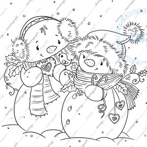 Christmas Digital Stamp Cute Snowmans Download. Digi Stamp, Coloring ...