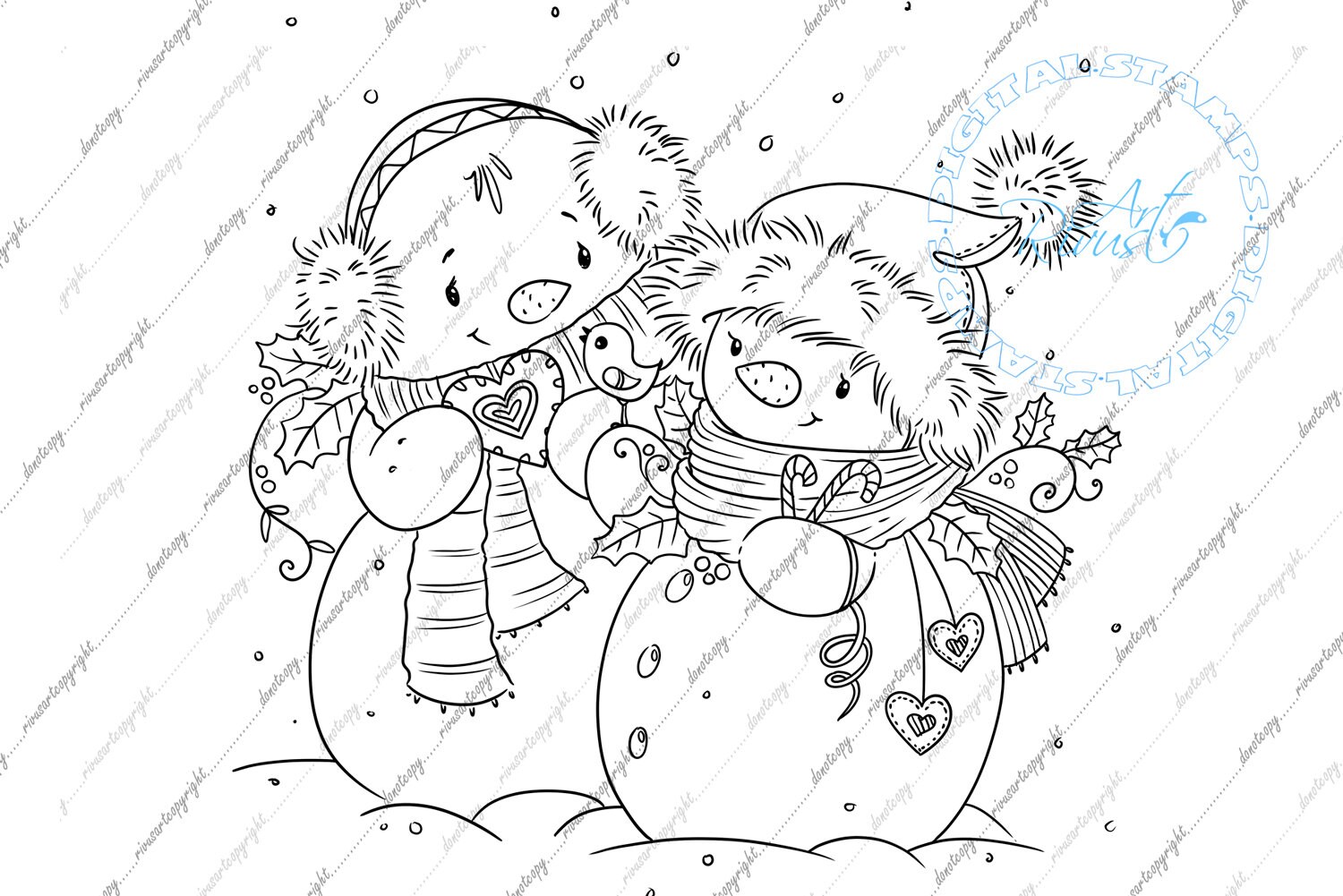 Christmas Digital Stamp Cute Snowmans Download. Digi Stamp | Etsy