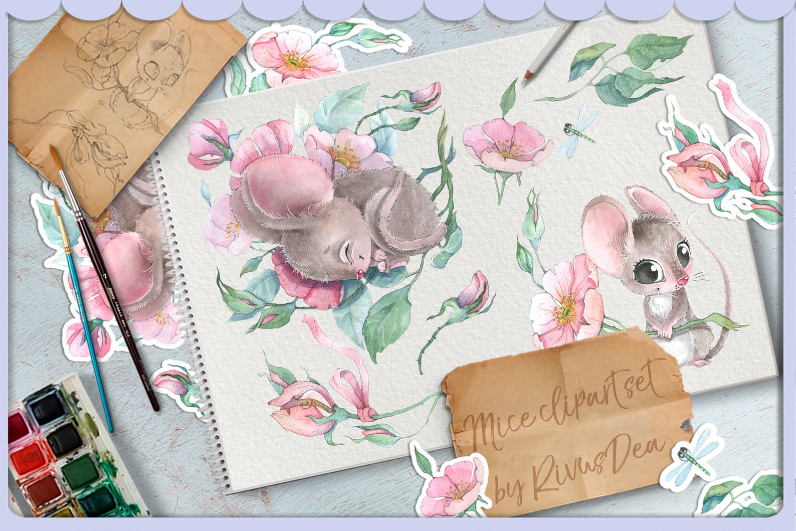 350 Clip Art Bundle Cute Watercolor Animals Clipart Mermaid - Etsy