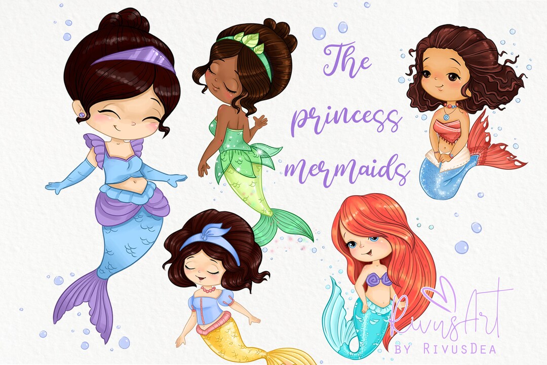Cute Little Princess Mermaids PNG Clipart Set. Commercial Use ...