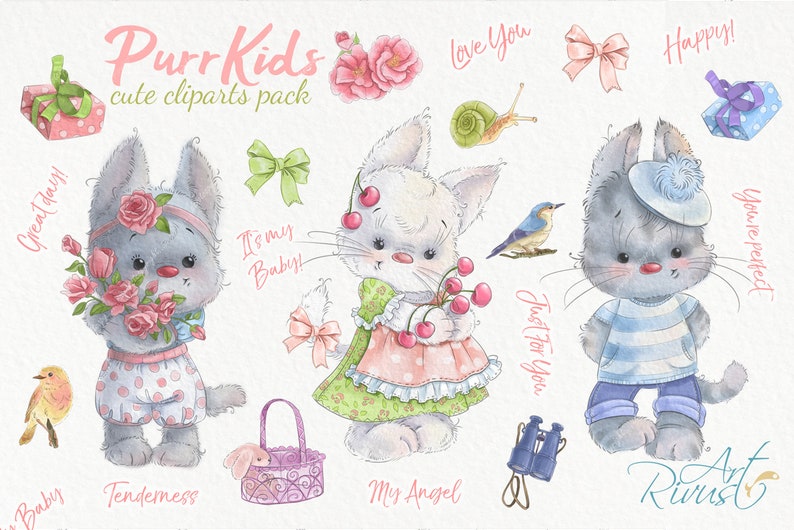 Cute Kitten Kitty Cat Clipart Pack. Baby Animal Clip Art for - Etsy
