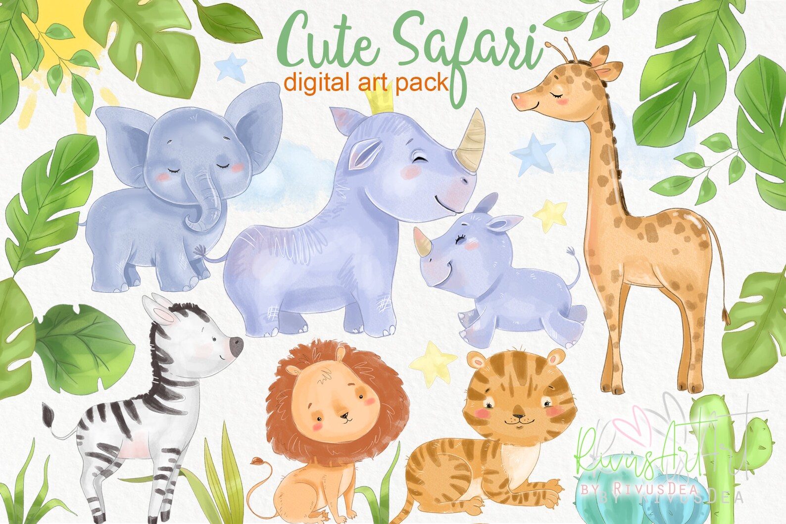 Jungle Safari PNG clipart. Baby Shower Nursery Printable | Etsy