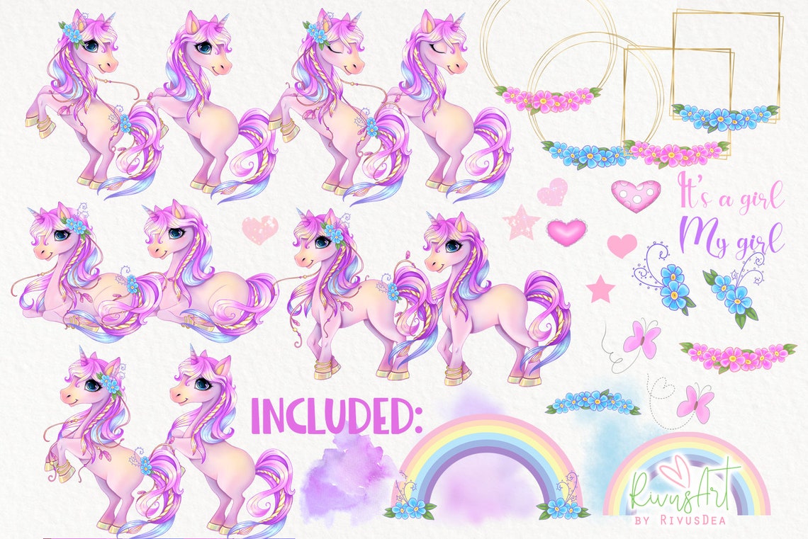 Unicorn Clipart PNG Unicorn Face Birthday Girl Party - Etsy
