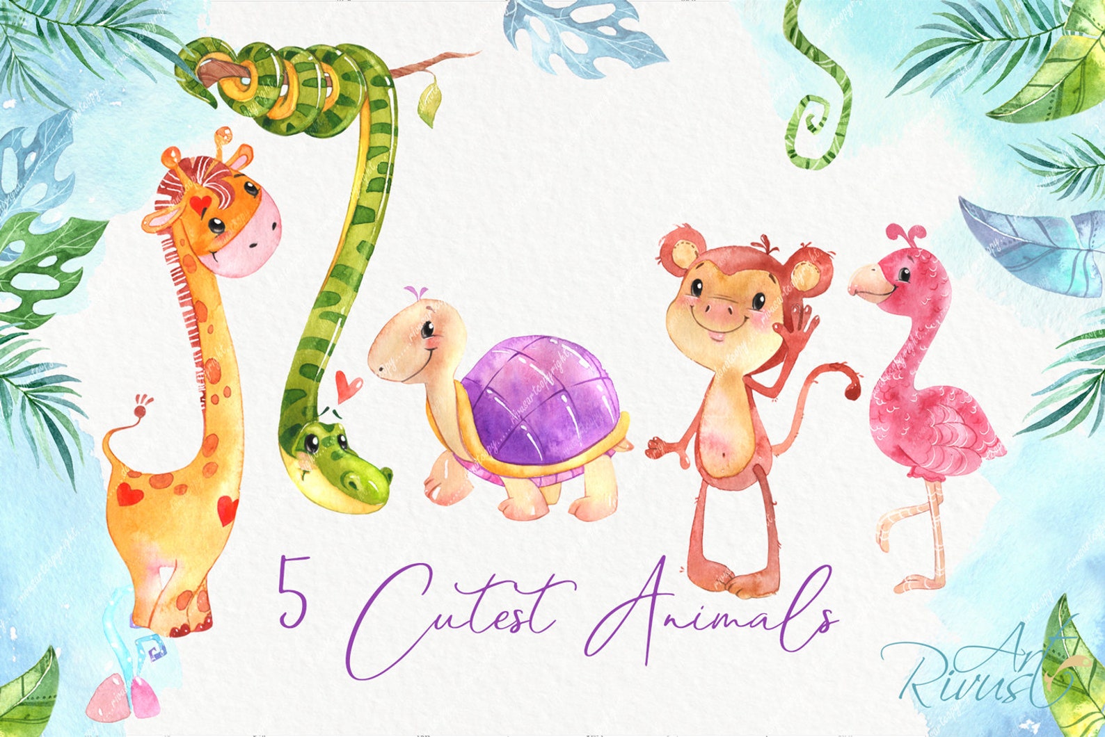 African Animals Clipart Safari Clip Art. Watercolor Cute - Etsy