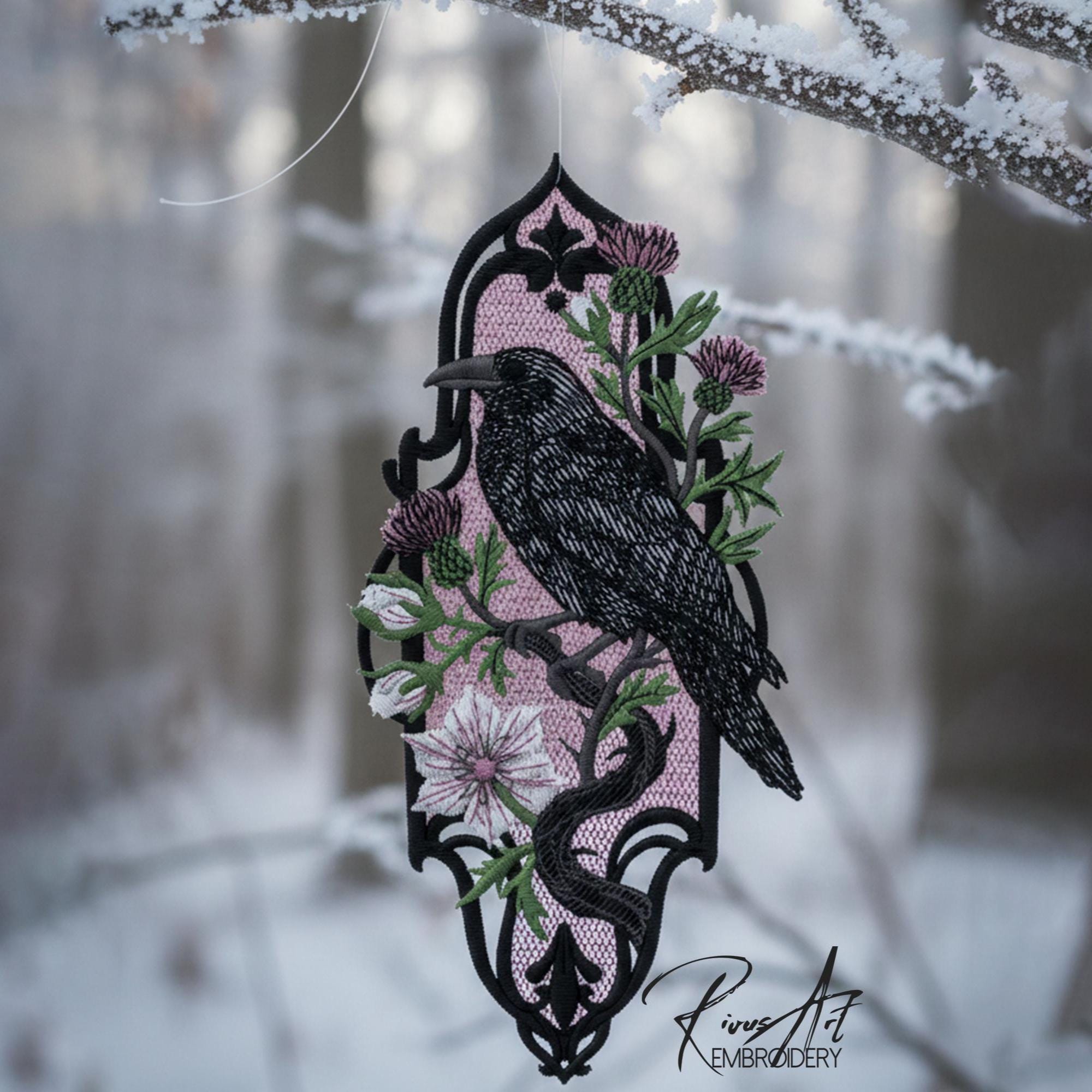 FSL Gothic Lace Raven Machine Embroidery Design - Dark Academia Witchy ...
