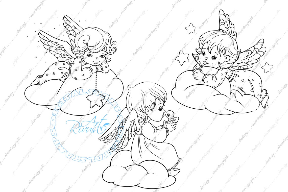 Angels Coloring Pages for Kids. Digital Stamp Cute Christmas - Etsy