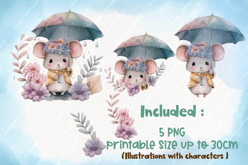 Mouse Clipart L Rainy Day PNG L Spring Clip Art L Mouse PNG L - Etsy