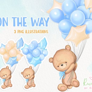 Bear With Balloons PNG Baby Bear Sublimation Balloons Clipart Oh Boy ...