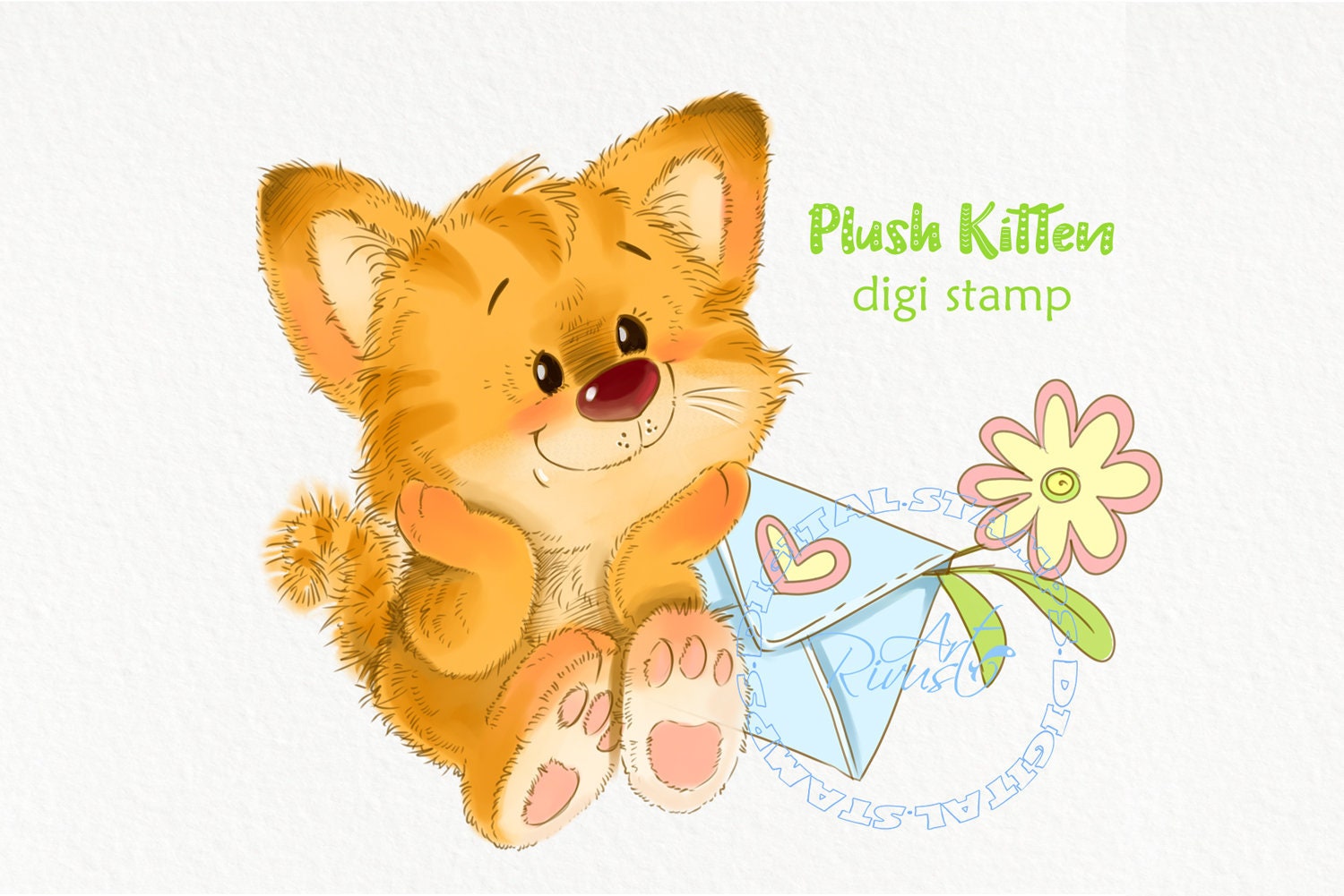 Furry Kitten Digital Stamp Kitten Digi Stamp Cute Cat Clip - Etsy