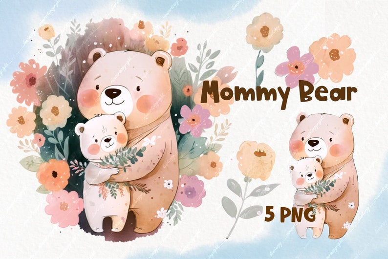 Mother Bear Clipart L Mothers Day PNG L Family Clip Art L - Etsy