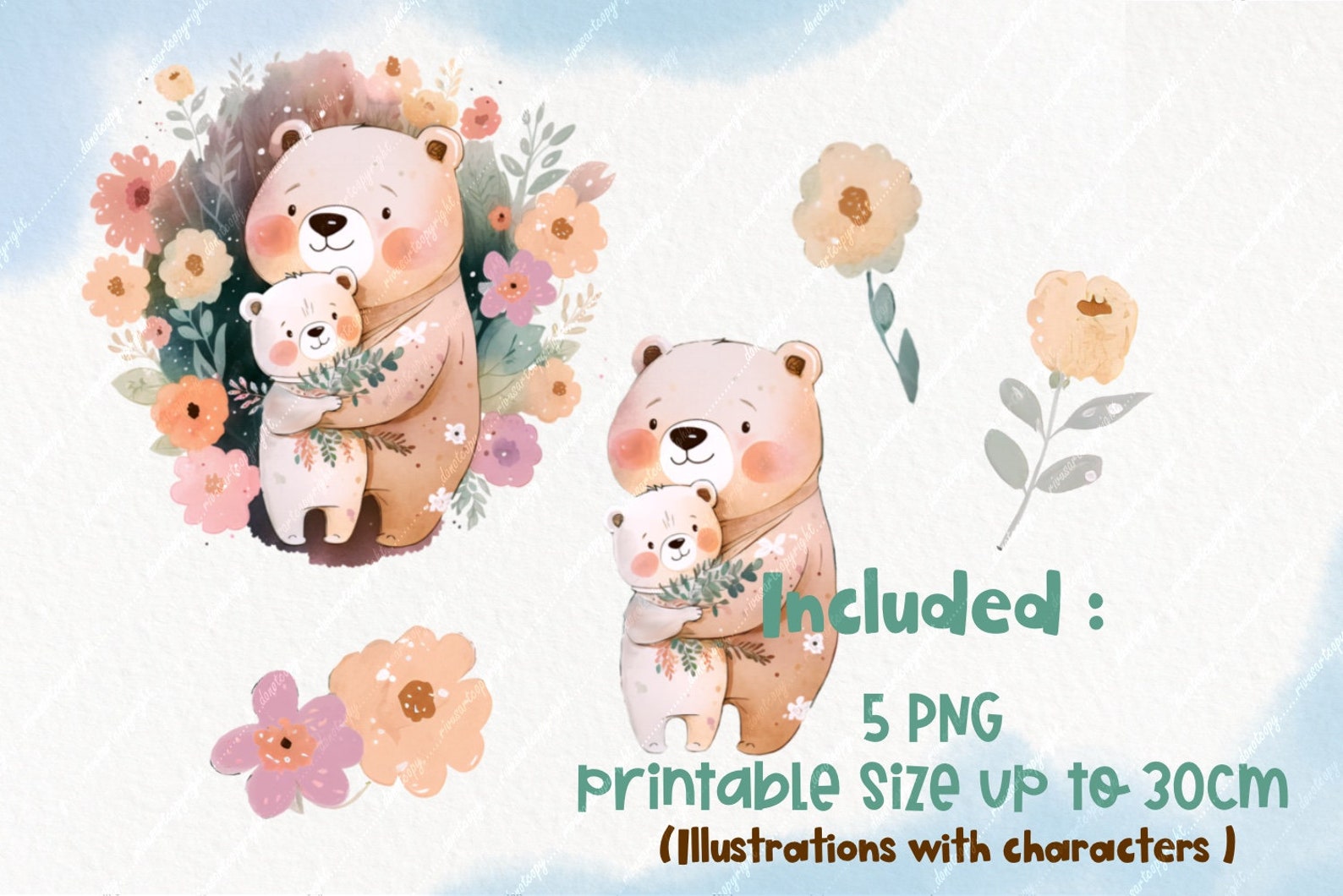 Mother Bear Clipart L Mothers Day PNG L Family Clip Art L - Etsy