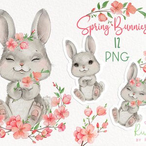 Cute Watercolor Bunny PNG Clipart Pack Spring Easter Bunny Illustration ...