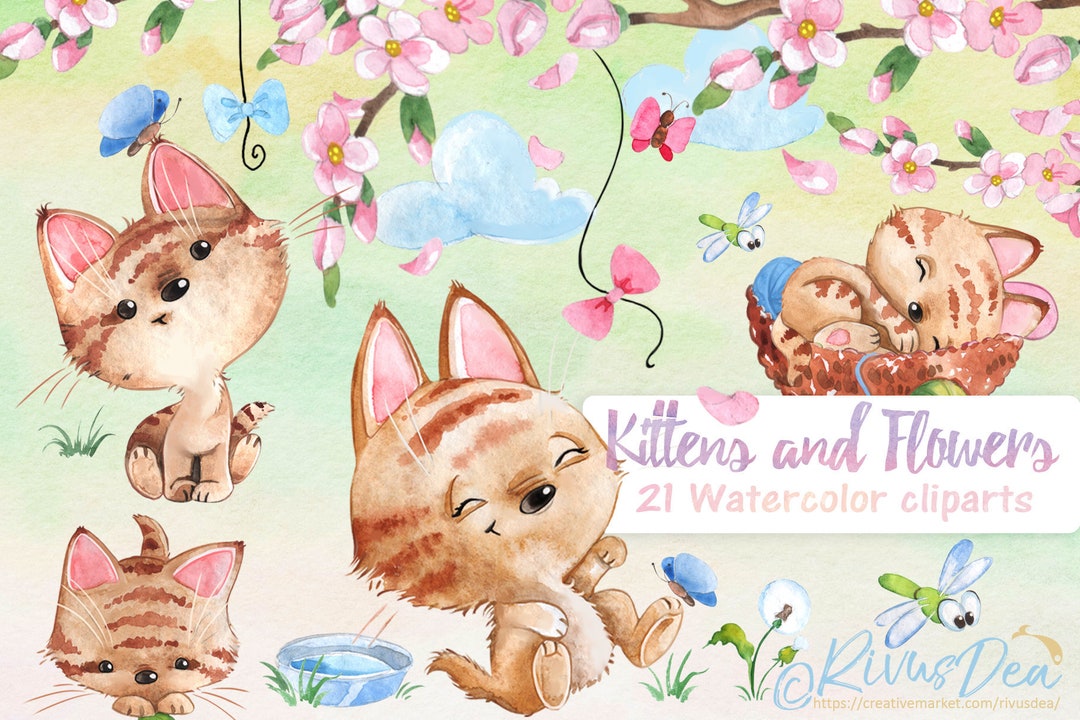 Kitten PNG Watercolor Clipart Graphics. Cat Kitty Clip Art, Baby ...