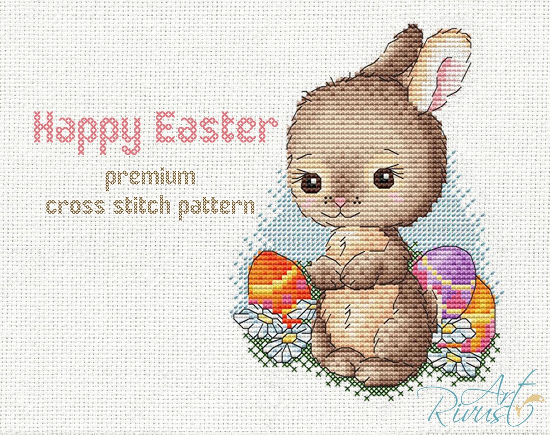 Cross Stitch Pattern Scheme easter Bunny With Eggs Cute Easte Rabbit ...