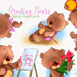 Teddy Bear Clipart PNG. Baby Animals Clip Art. Greeting Card ...