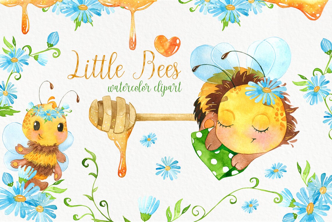 Bees. Cute Bee Watercolor Clipart.baby Animals Clip Art - Etsy