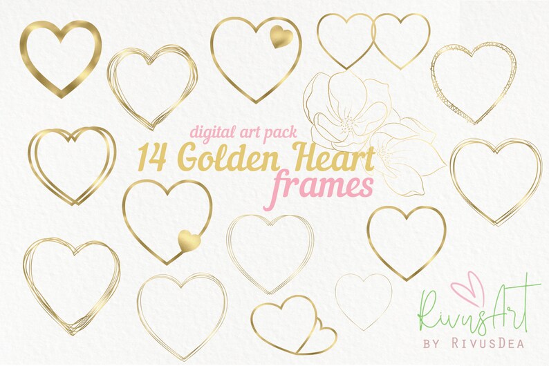 Gold Frame Clipart Heart shape Valentines Golden Frames PNG | Etsy