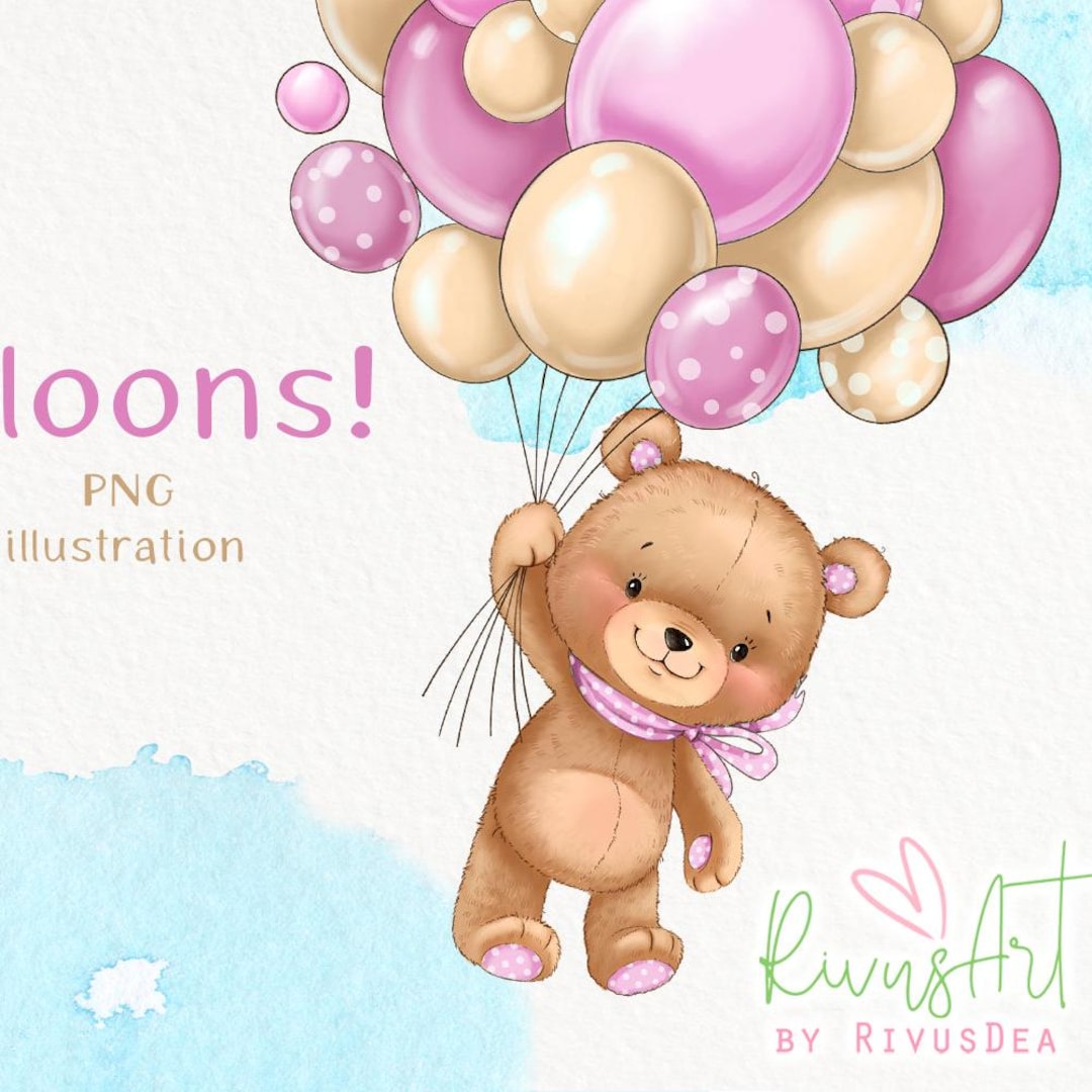 Bear With Balloons PNG | Baby Bear Sublimation | Balloons Clipart | Oh ...
