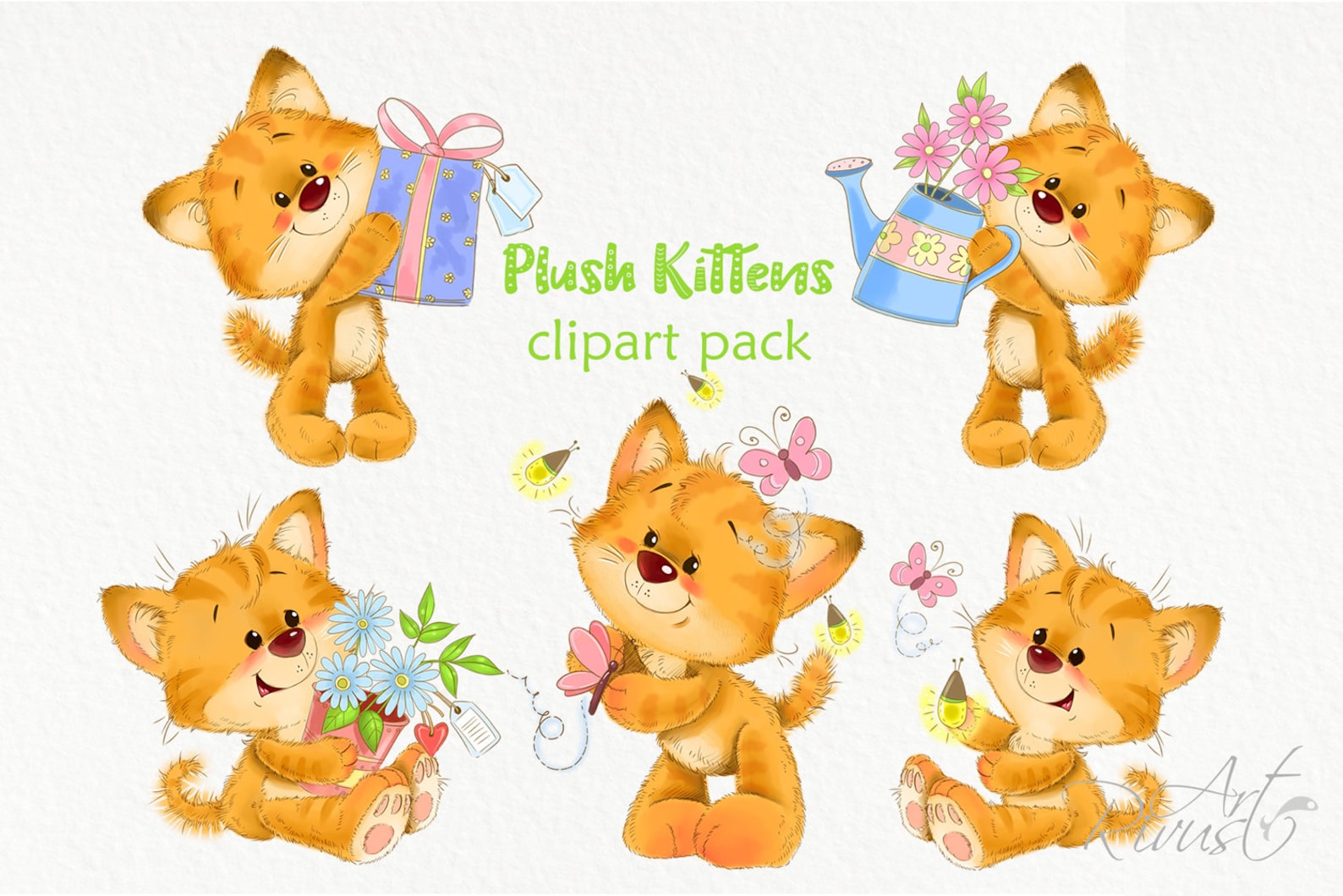 Summer Cats Clip Art Kittens Clipart. Funny Characters for - Etsy
