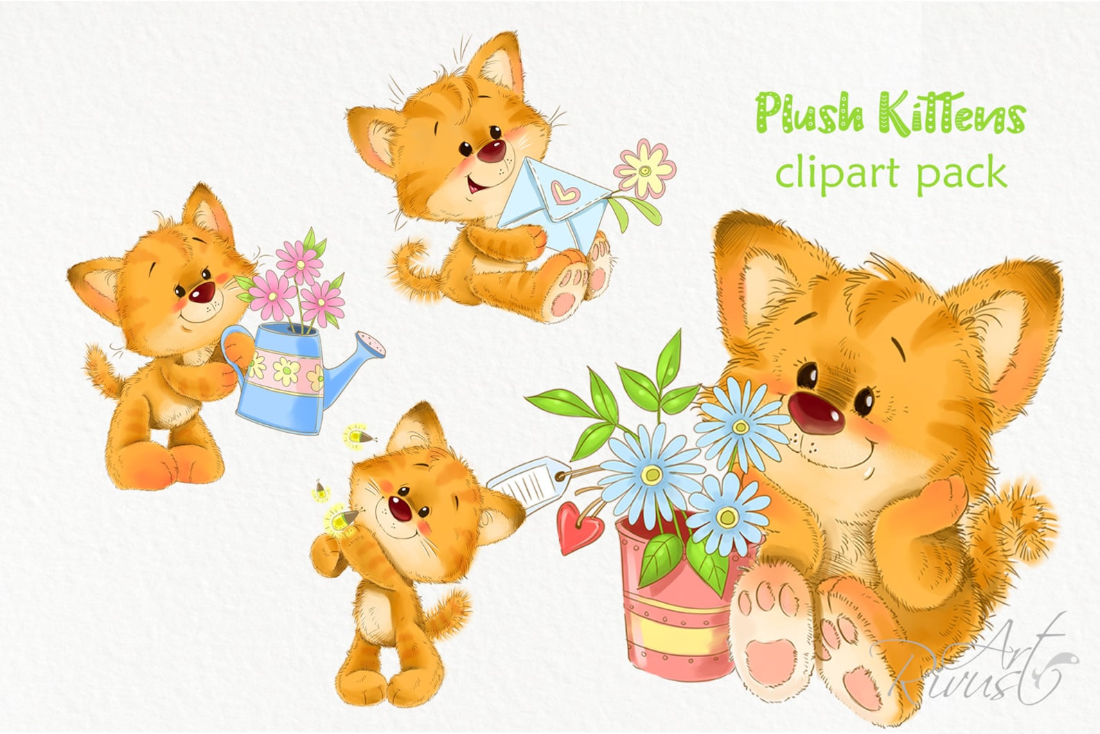 Summer Cats Clip Art Kittens Clipart. Funny Characters for - Etsy