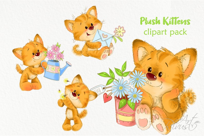 Summer Cats Clip Art Kittens Clipart. Funny Characters for - Etsy