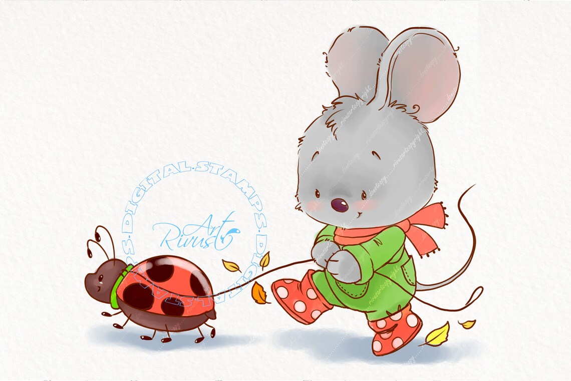 Digital Stamp. Cute Mouse Coloring Page. Contour Illustration | Etsy