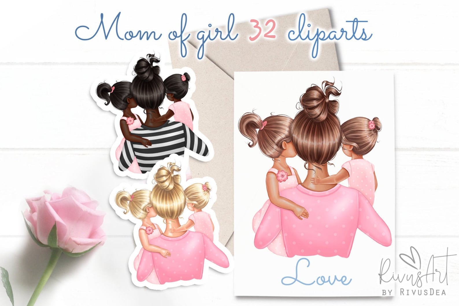 Mothers Day Clipart. Mother Daughter Clip Art. Mom of Girls - Etsy