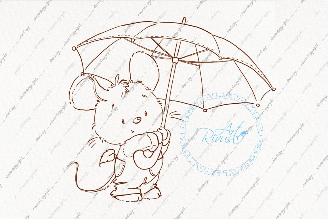 Digital Stamp. Cute Mouse Coloring Page. Contour Illustration | Etsy