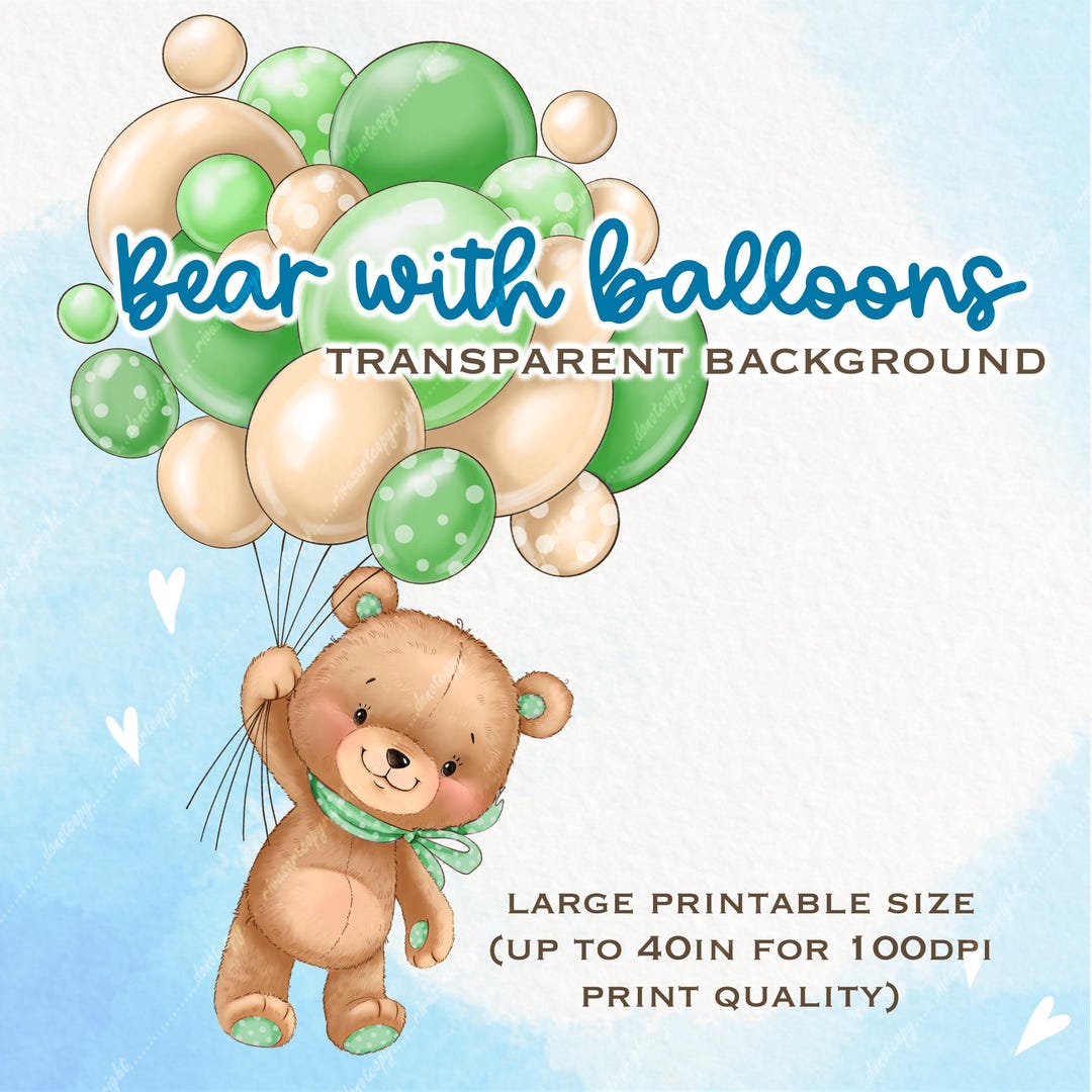 Bear With Balloons PNG | Baby Shower Sublimation Design | Teddy Bear ...