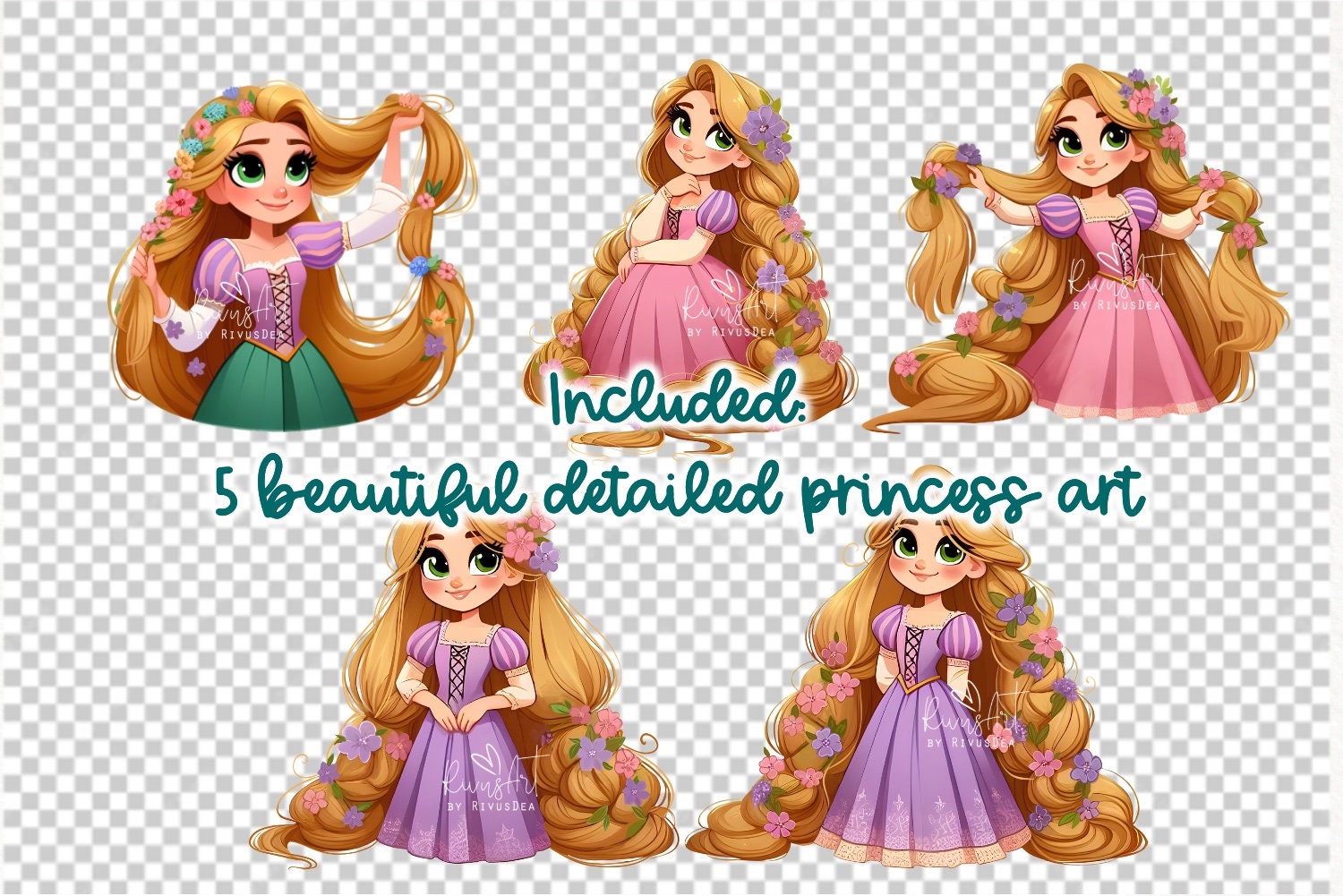 Rapunzel PNG Clipart Set, Commercial Use, Princess Graphics, Rapunzel ...
