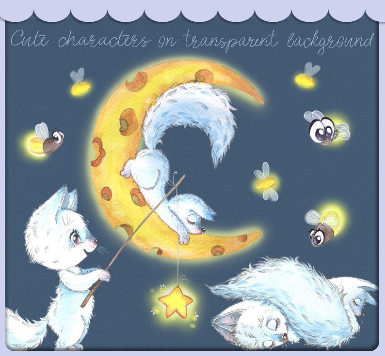 Fox Watercolor PNG Clipart. Good Night Graphic. Arctic Fox - Etsy