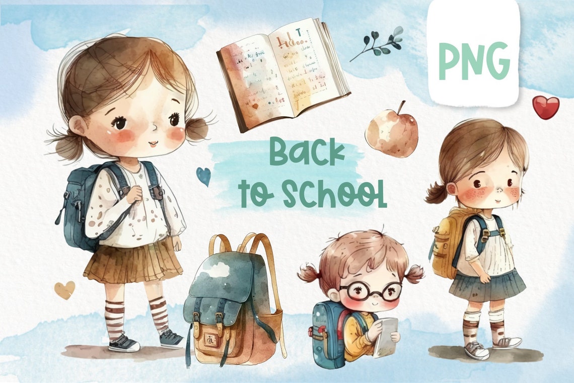 Back to School PNG Clipart Cute Girl With Big Bagpack - Etsy