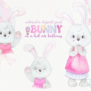 Hot Air Balloons Clipart PNG. Cute Watercolor Bunny Clip Art. Gentle ...