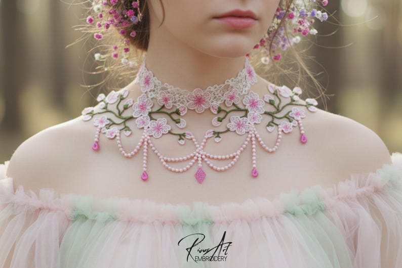 FSL Cherry Blossom Embroidery Design File | Fairycore Tiara | Boho ...