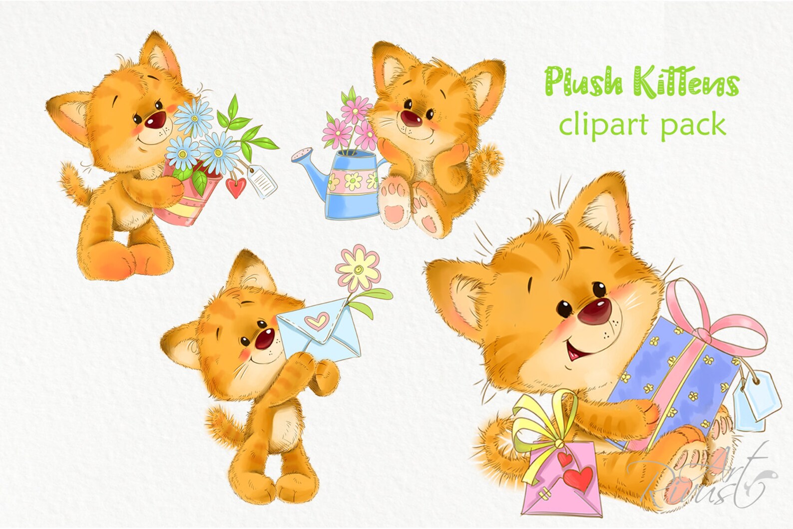 Summer Cats Clip Art Kittens Clipart. Funny Characters for - Etsy