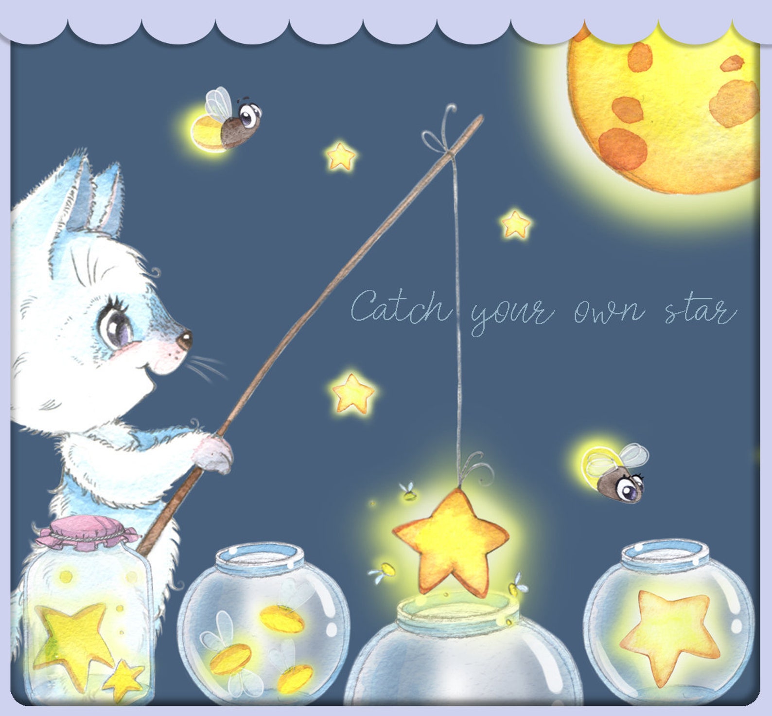 Fox watercolor PNG clipart. Good Night graphic. Arctic fox | Etsy