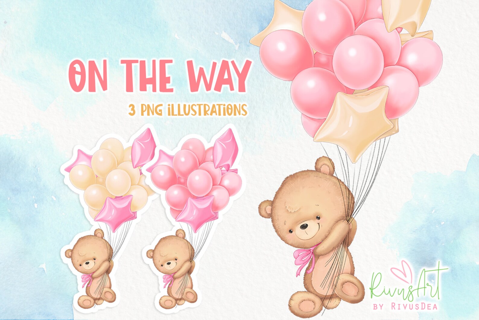 Bear With Balloons PNG Baby Bear Sublimation Balloons - Etsy