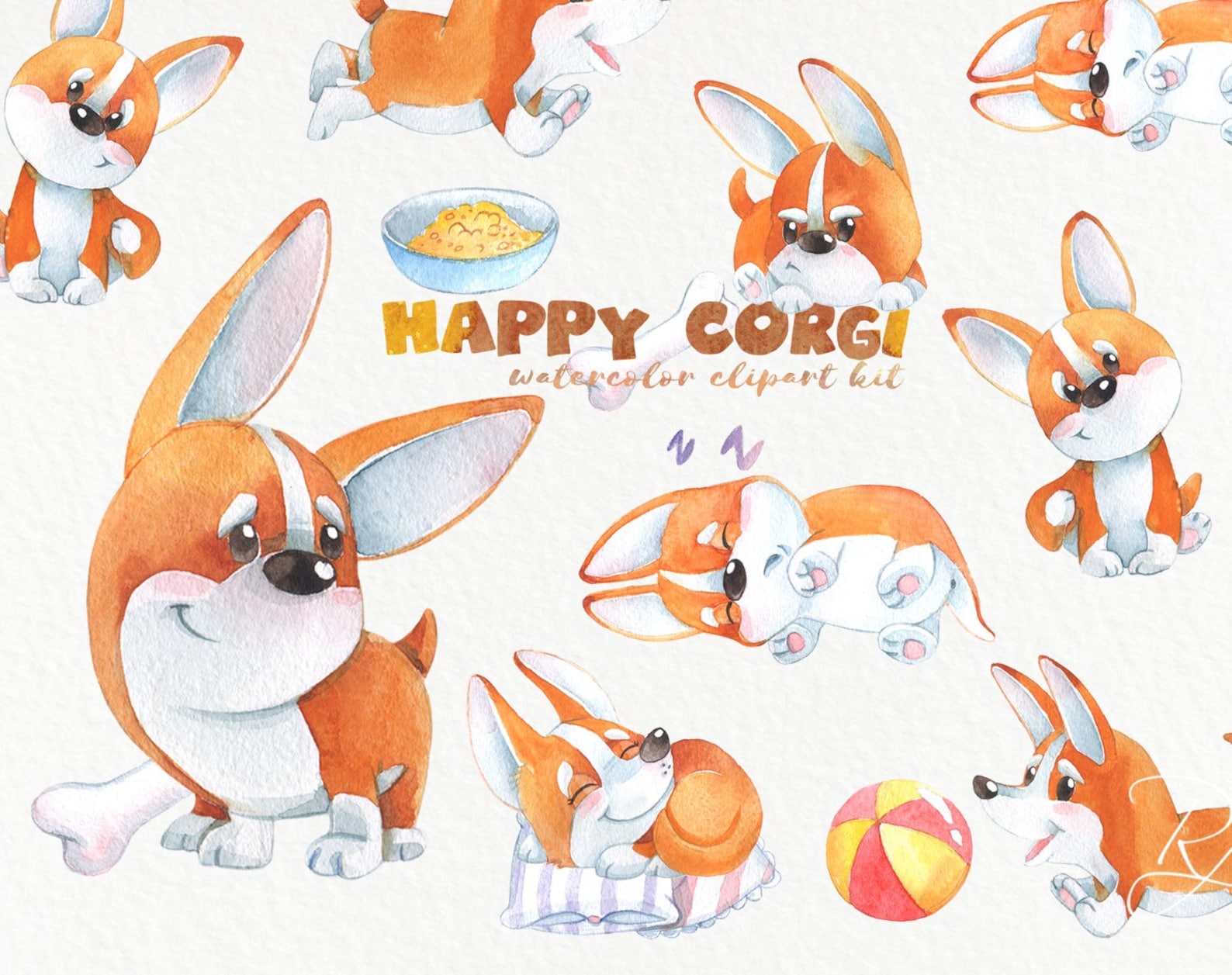 Corgi Puppy PNG Clipart Download. Cute Dog Clip Art. | Etsy