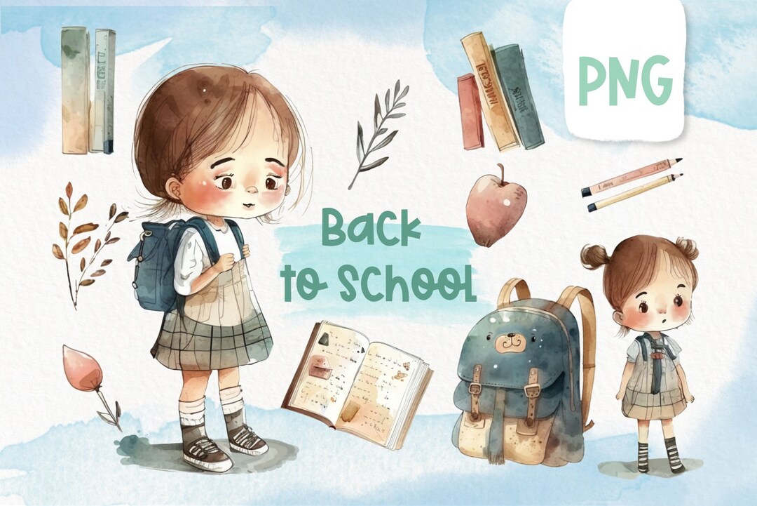 Back to School PNG Clipart Cute Girl With Big Bagpack - Etsy